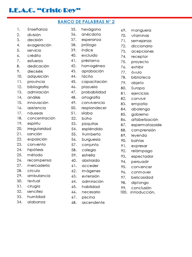 Banco de Palabras #2 | PDF