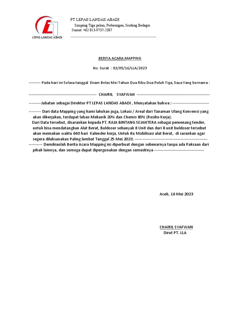 Berita Acara PT. LLA | PDF