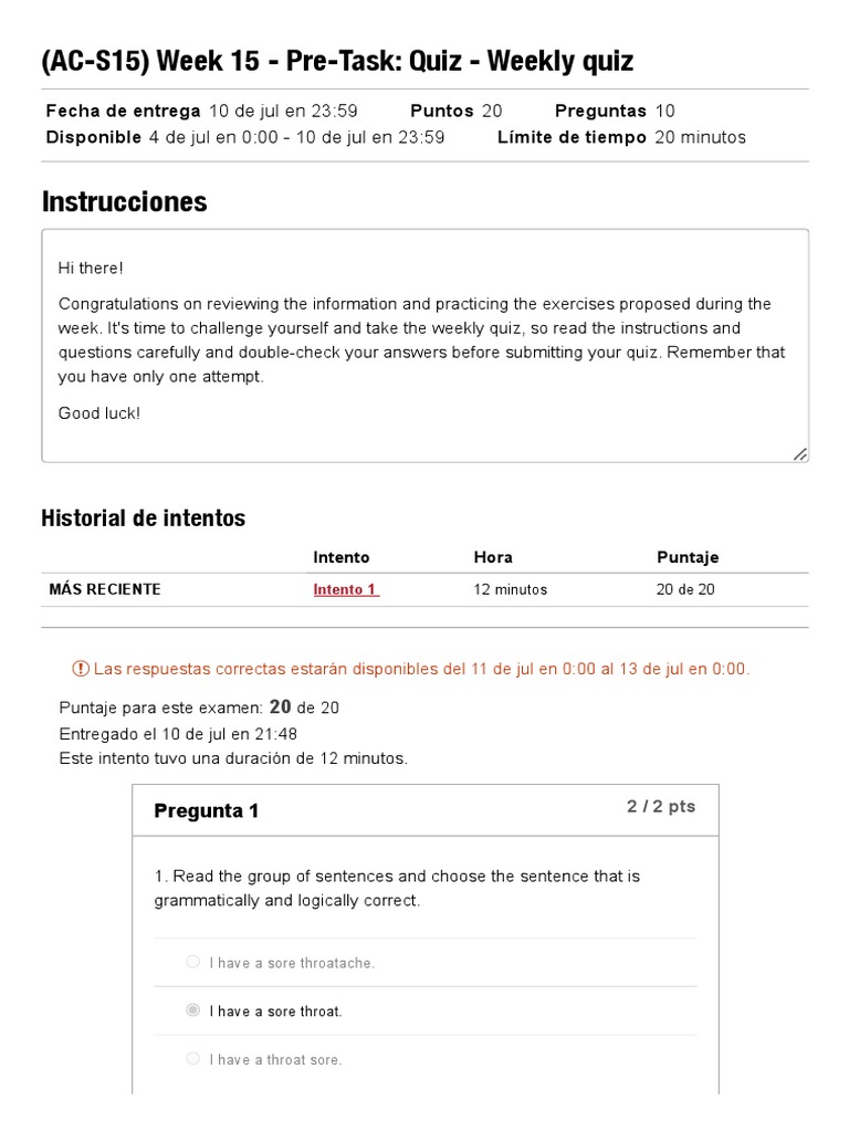 (AC-S15) Week 15 - Pre-Task - Quiz - Weekly Quiz - INGLES IV (30468 ...