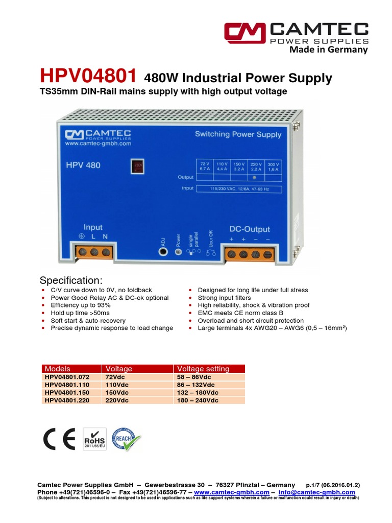 Camtec HPV Series Power Supply Overview | PDF | Power Supply | Relay