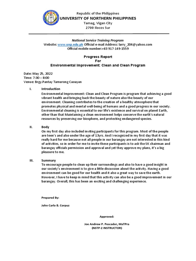 Progress Report National Service Training Program (AutoRecovered) | PDF | Natural Environment ...