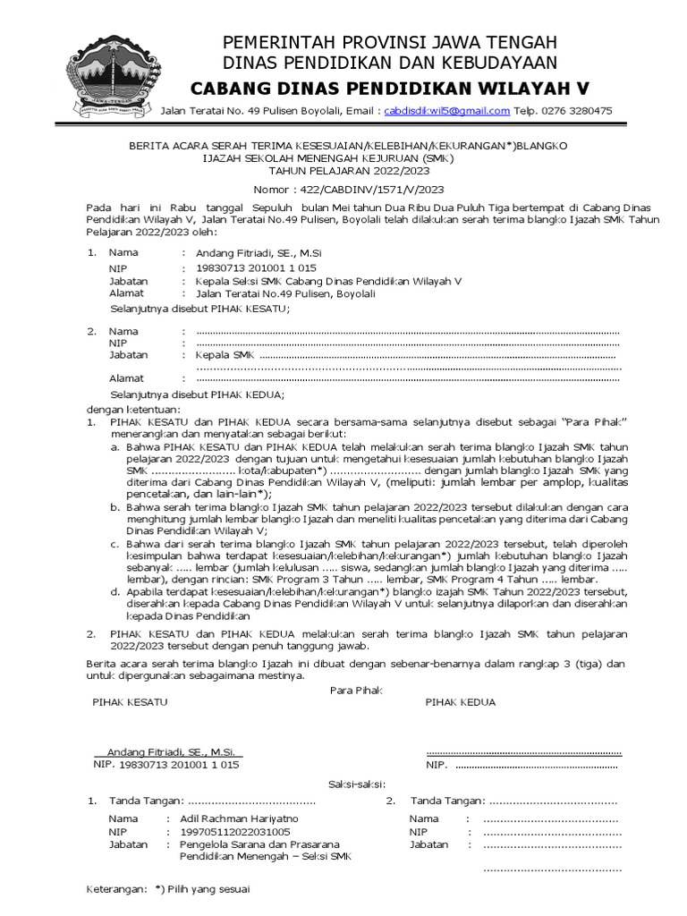 Bast Blanko Ijazah Cabdin Ke Sekolah | PDF