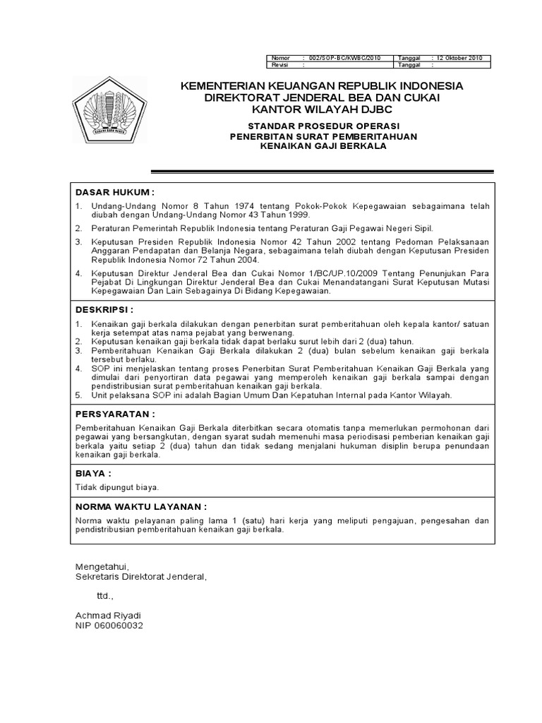 2 - SOP Penerbitan Surat Pemberitahuan KGB | PDF