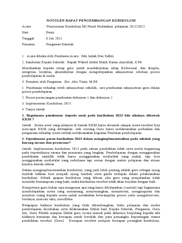 27 Notulen Rapat Pengembangan Kurikulum | PDF