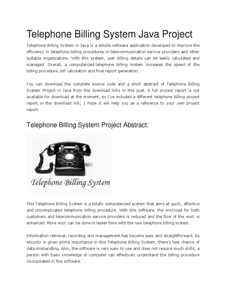 Telephone Billing System Java Project | PDF | Software | Telephone