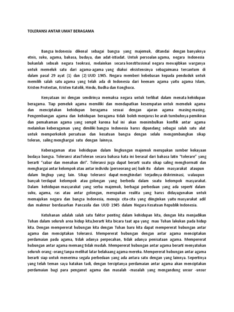 Toleransi Antar Umat Beragama | PDF | Politik | Agama & Spiritualitas