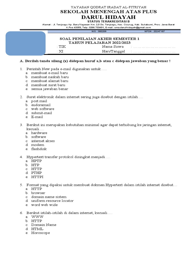 UAS Kelas XI Soal Dan Kunci Jawaban | PDF