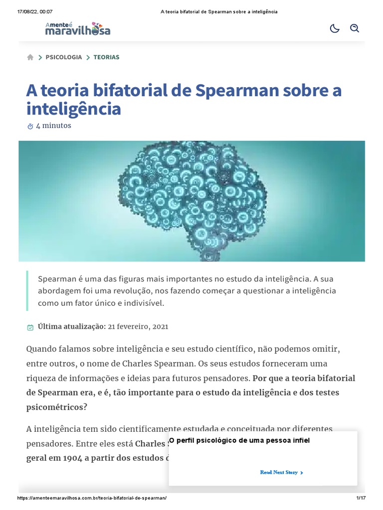 Teoria Bifatorial de Spearman sobre Inteligência | PDF | Inteligência ...