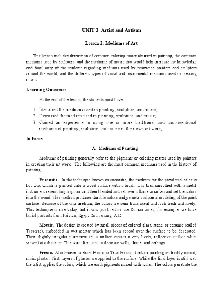 Unit 3 Lesson 2 Mediums of Art | PDF | Piano | Oil Painting