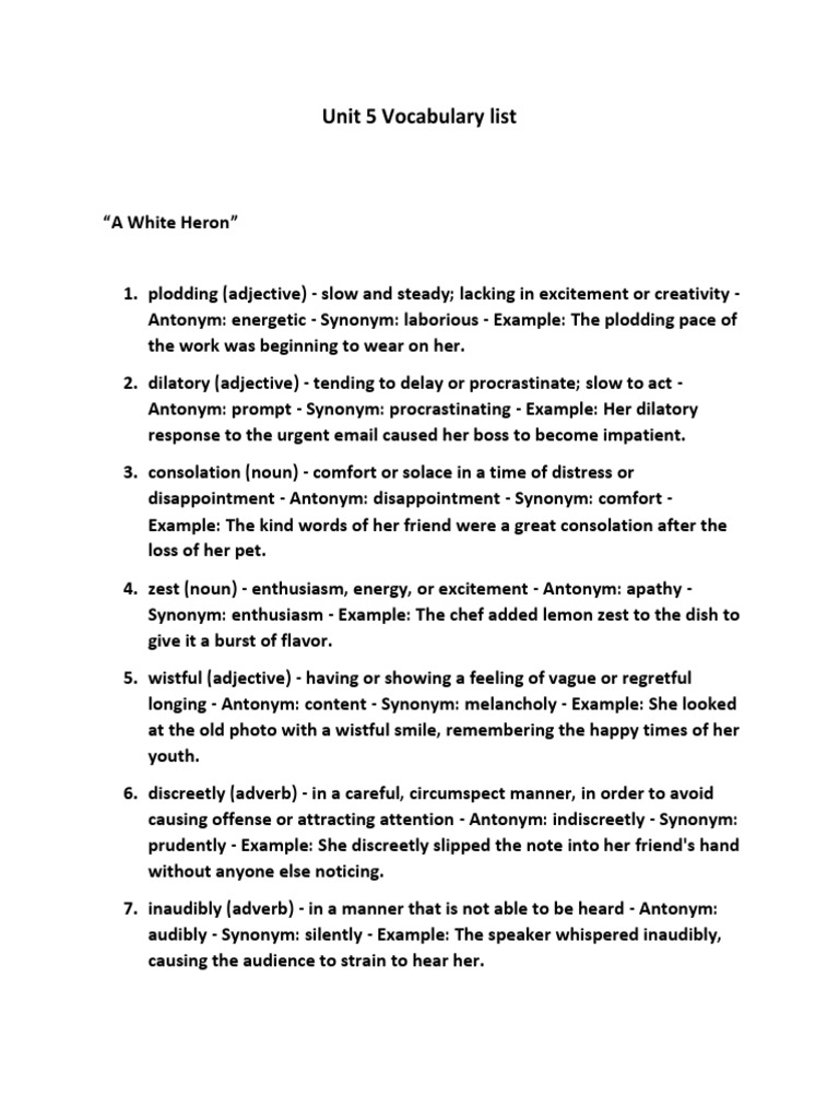 A White Heron - Vocab Defenitions. | PDF | Linguistics | Grammar