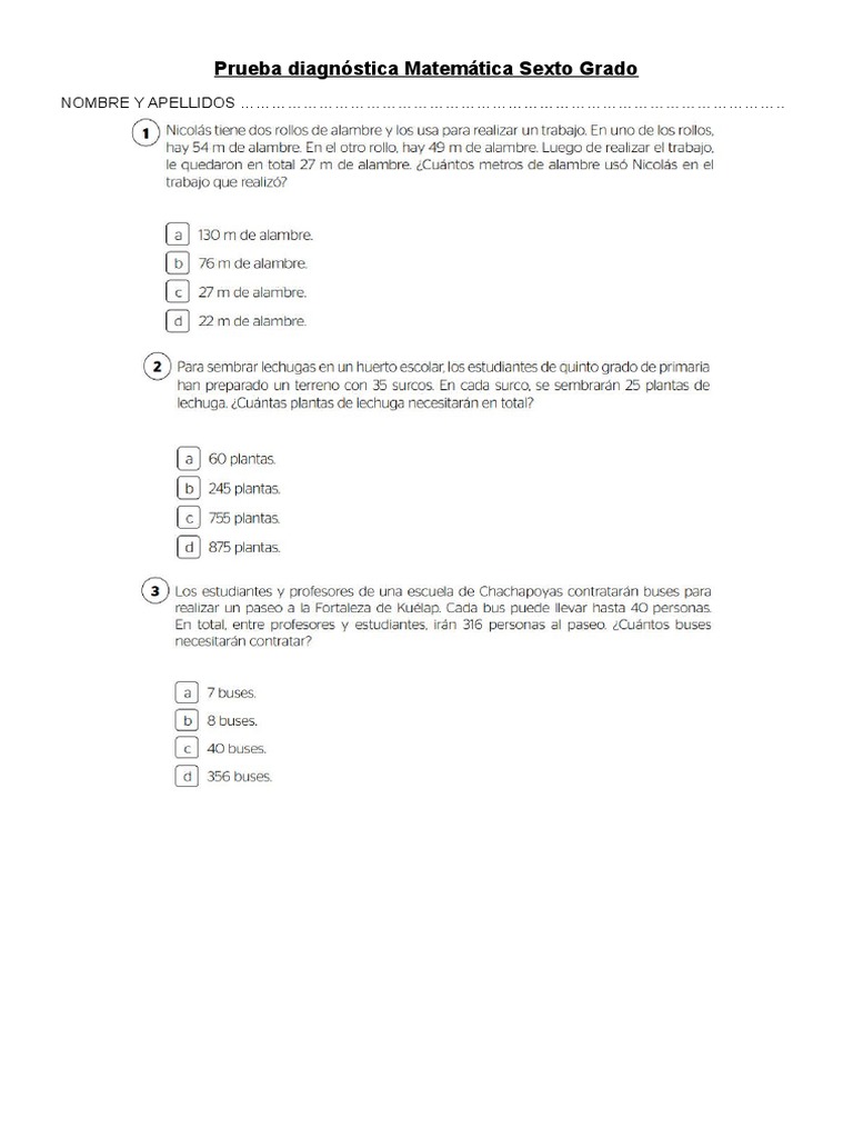 Eval. Diag Mat 5° | PDF | Juegos y actividades