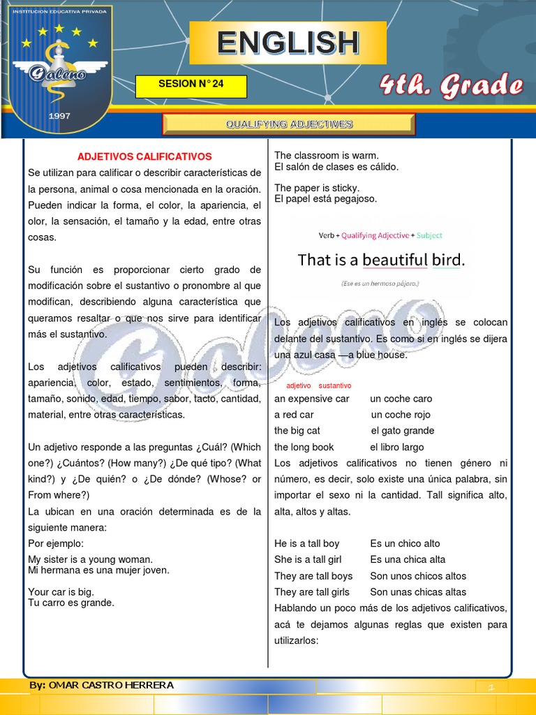 INGLES 4to. Qualifying Adjectives | PDF | Adjetivo | Sustantivo