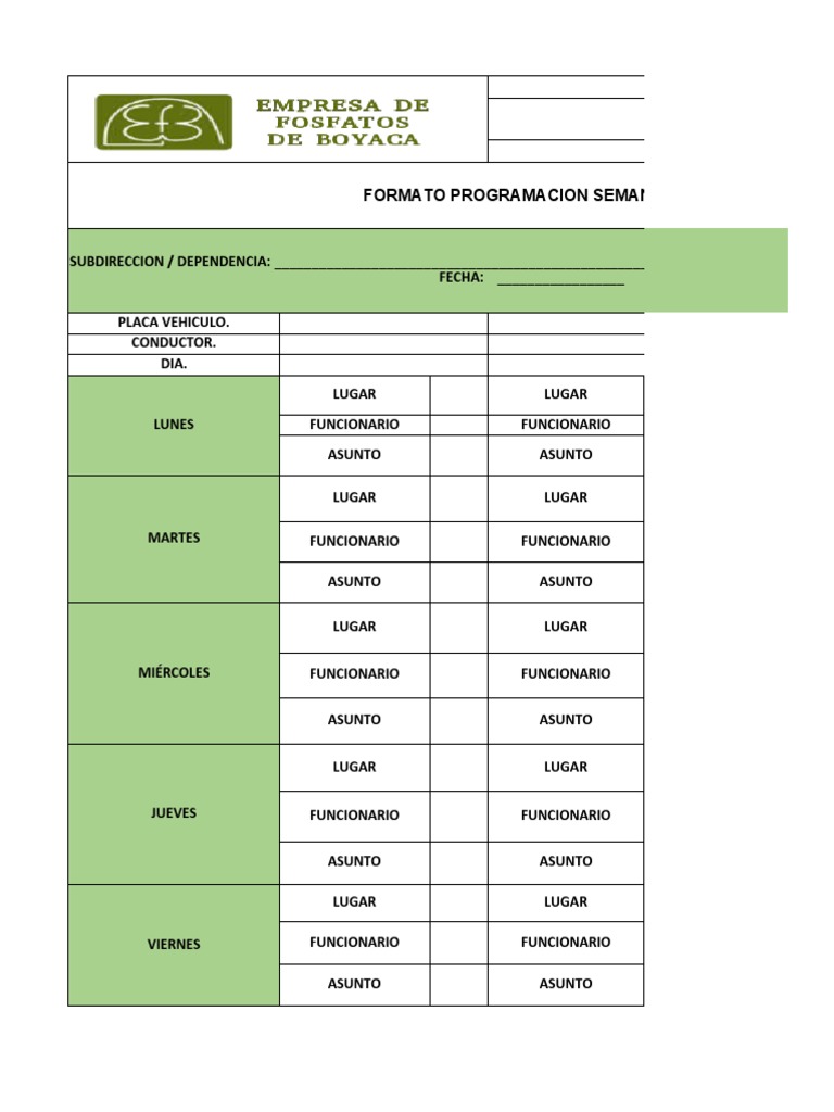 FT-SST-122 Formato Programacion Semanal de Vehiculos | PDF