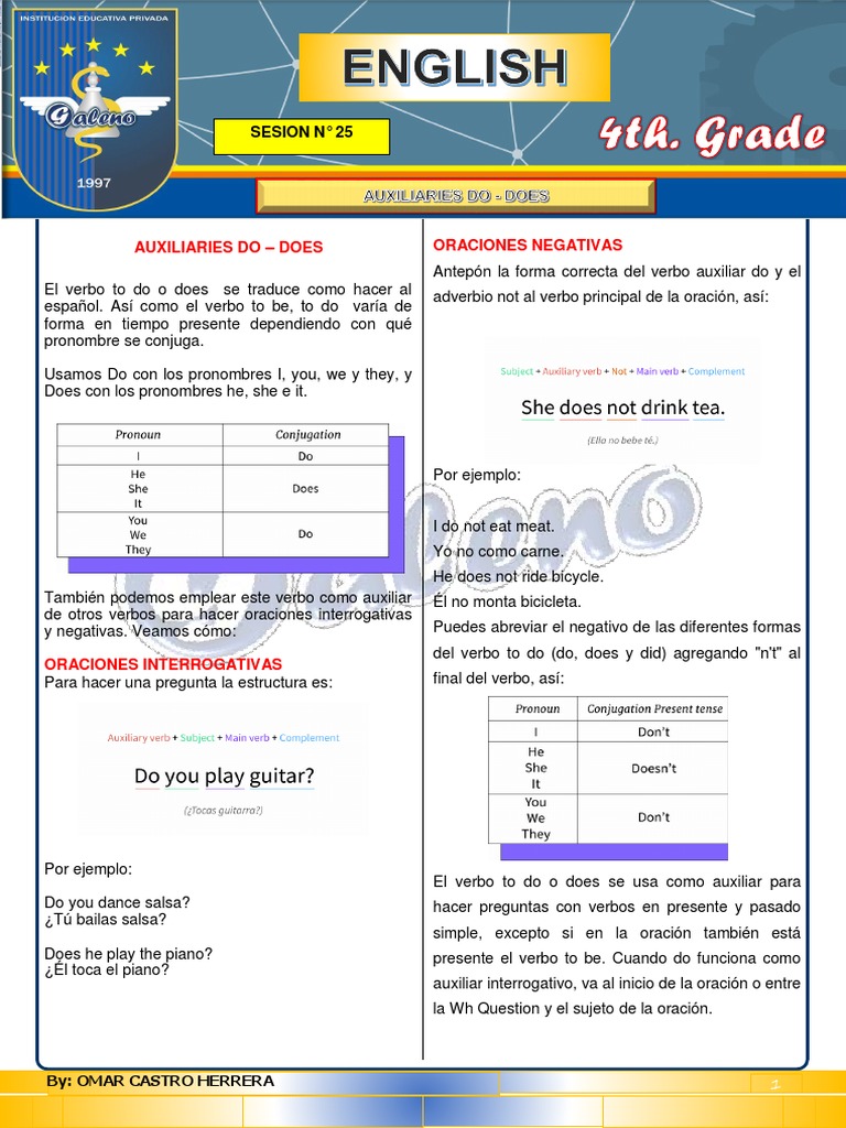 INGLES 4to. Auxiliaries Do - Does | PDF | Verbo | Gramática