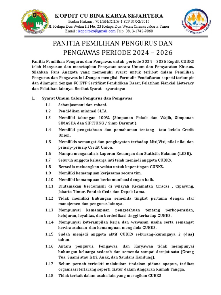Form Panitia Pemilihan Pengurus Dan Pengawas | PDF