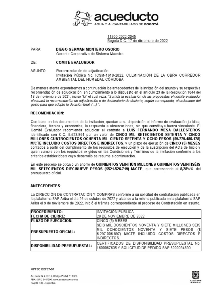 Icsm-1610-2022 Recomendacion | PDF