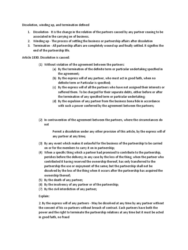 Dissolution and Winding Up | PDF | Partnership | Liquidation