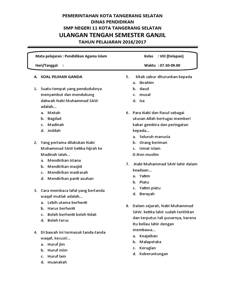 Soal Pai Kelas 8 | PDF