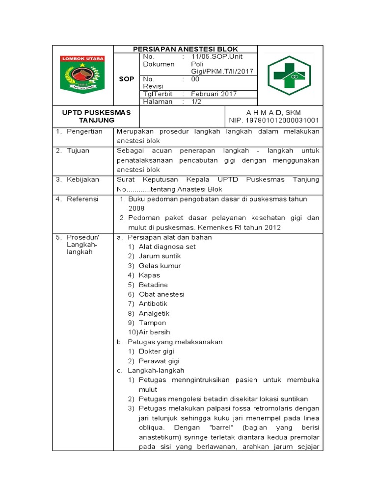 Sop Anastesi Blok | PDF