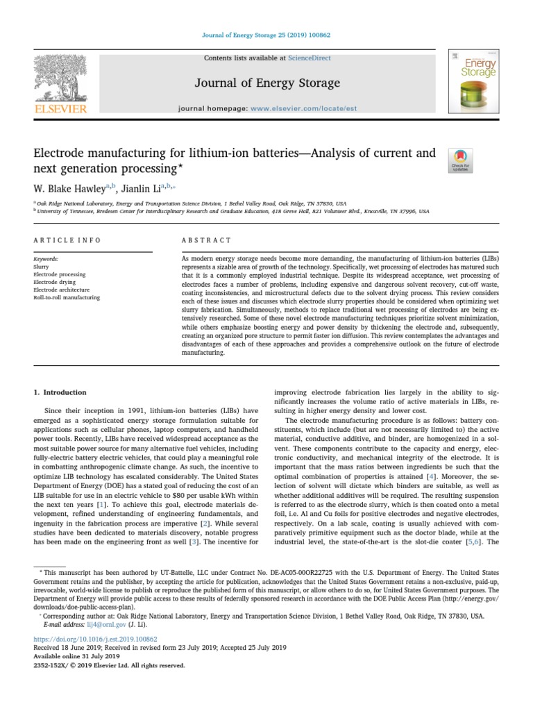 Electrode Manufacturing For Lithium-Ion Batteries-Analysis of Current and Next Generation ...