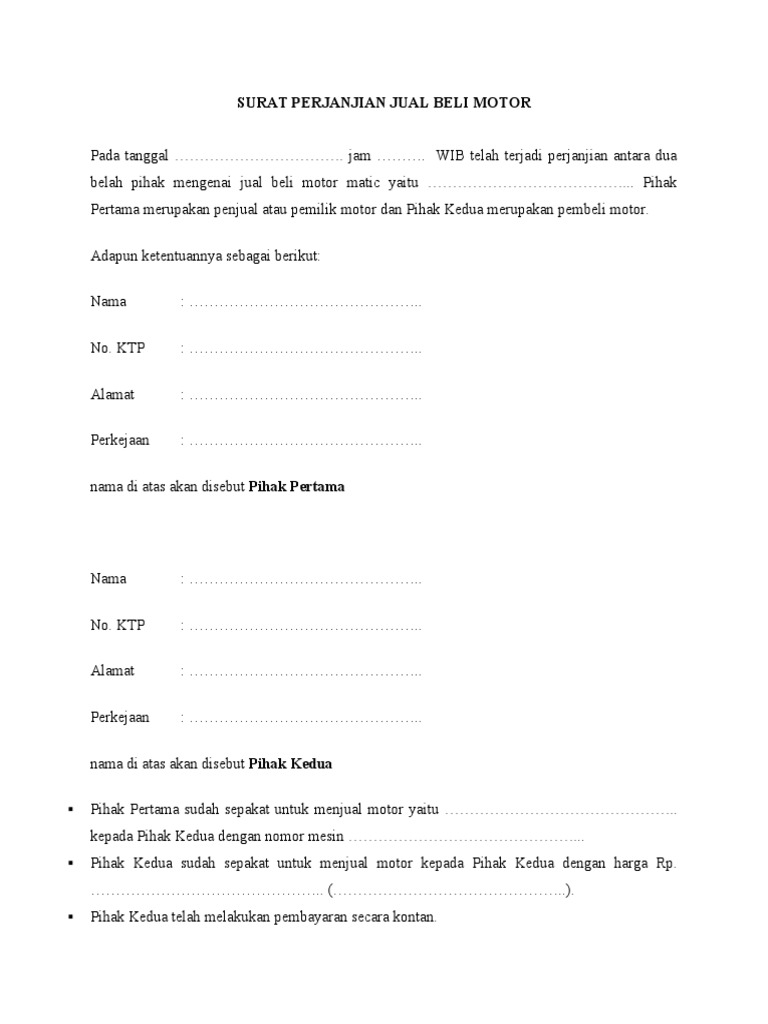 Surat Jual Beli Motor | PDF