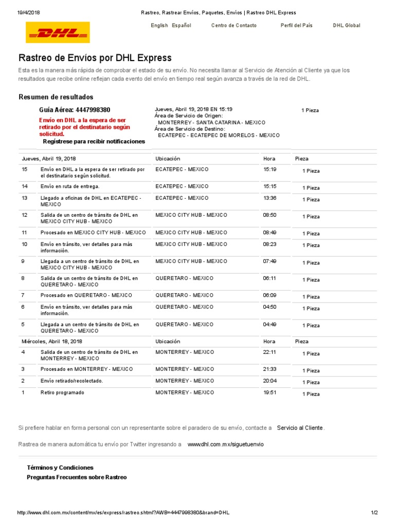 Rastreo, Rastrear Envíos, Paquetes, Envíos - Rastreo DHL Express | PDF ...