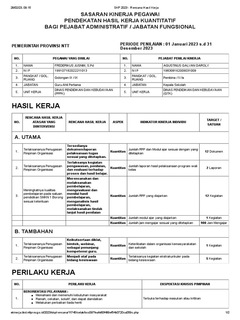SKP 2023 - Rencana Hasil Kerja | PDF