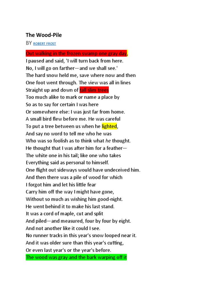 Robert Frost's "The Wood-Pile" Analysis | PDF | Poetry | General Fiction