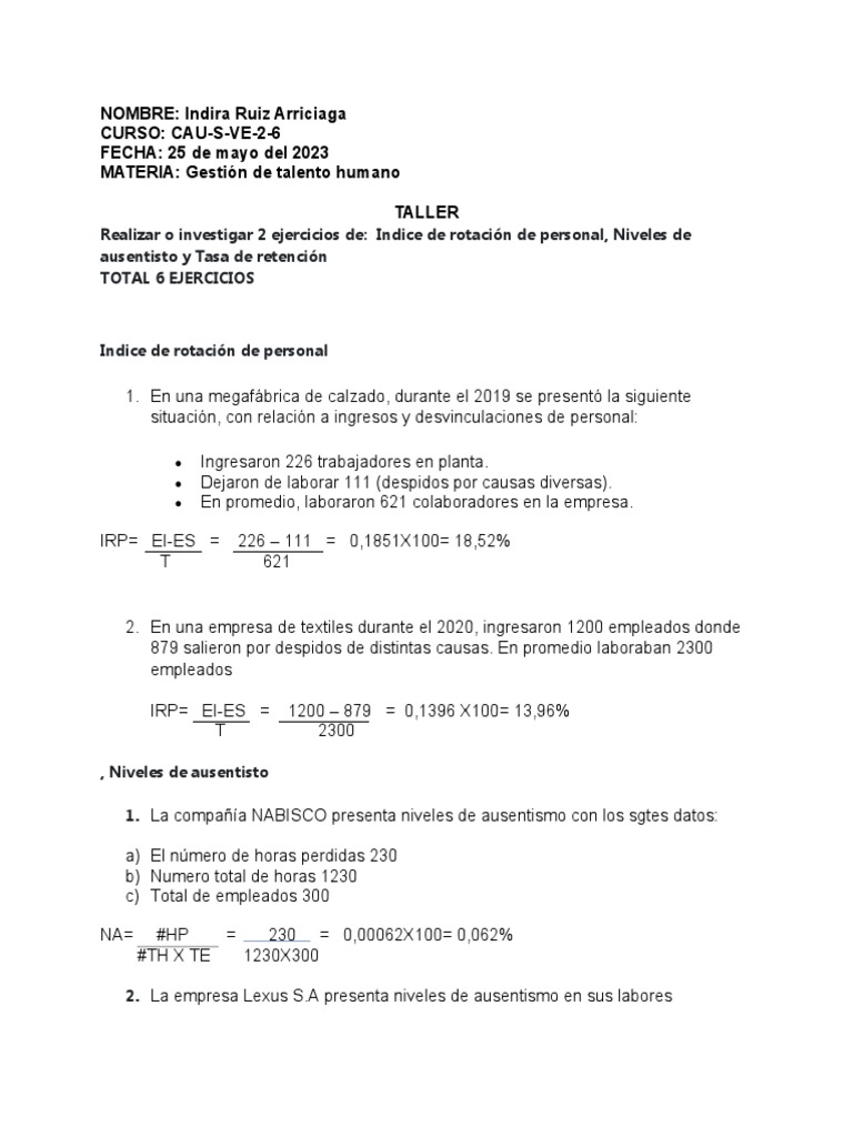 Ejercicios de TTHH | PDF