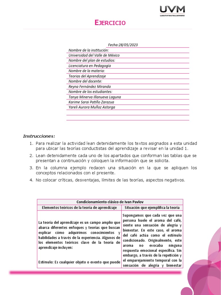 Ejer Conductismo | PDF | Reforzamiento | Aprendizaje