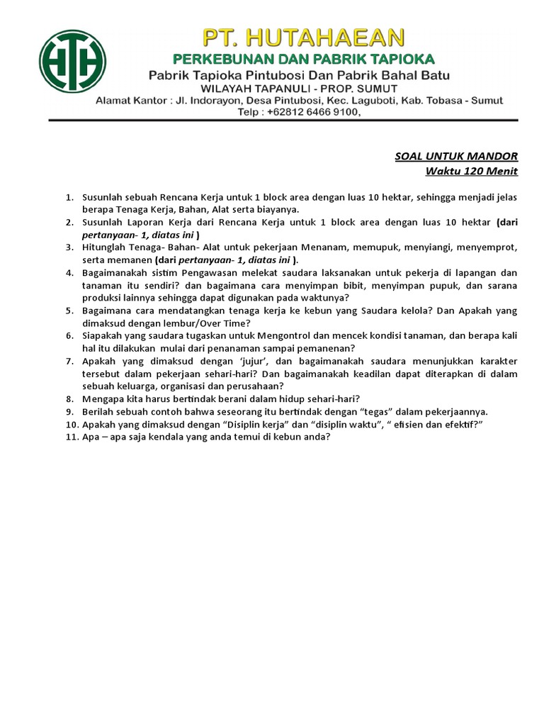 Soal Untuk Mandor | PDF
