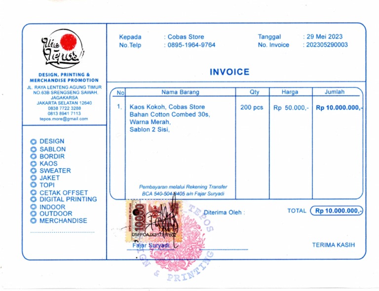 Invoice Kaos Cobas Store 29052023 | PDF