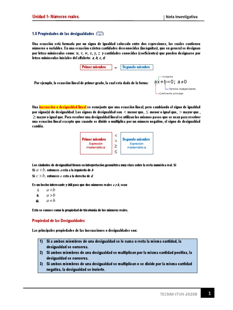 Propiedades de las Desigualdades Matemáticas | PDF | Ecuaciones ...