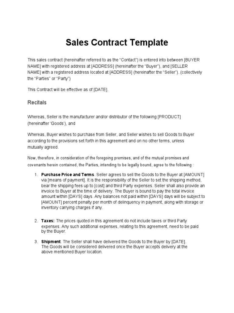 Sales Contract Template 01 | PDF