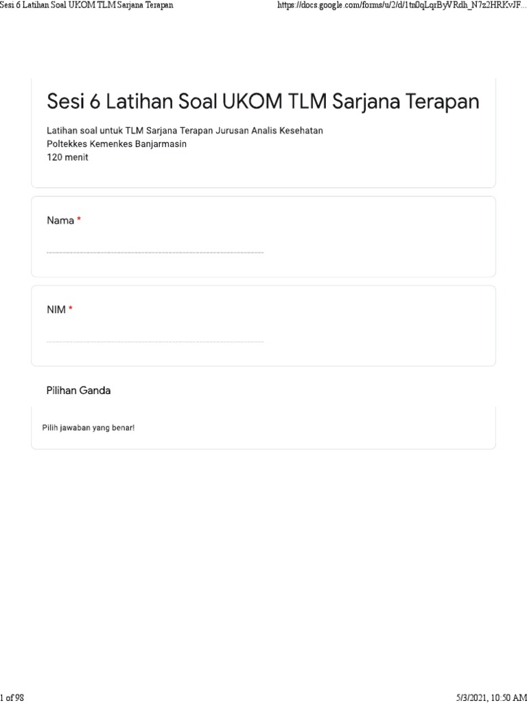 (Sesi 6) Latihan Soal UKOM TLM D4 | PDF
