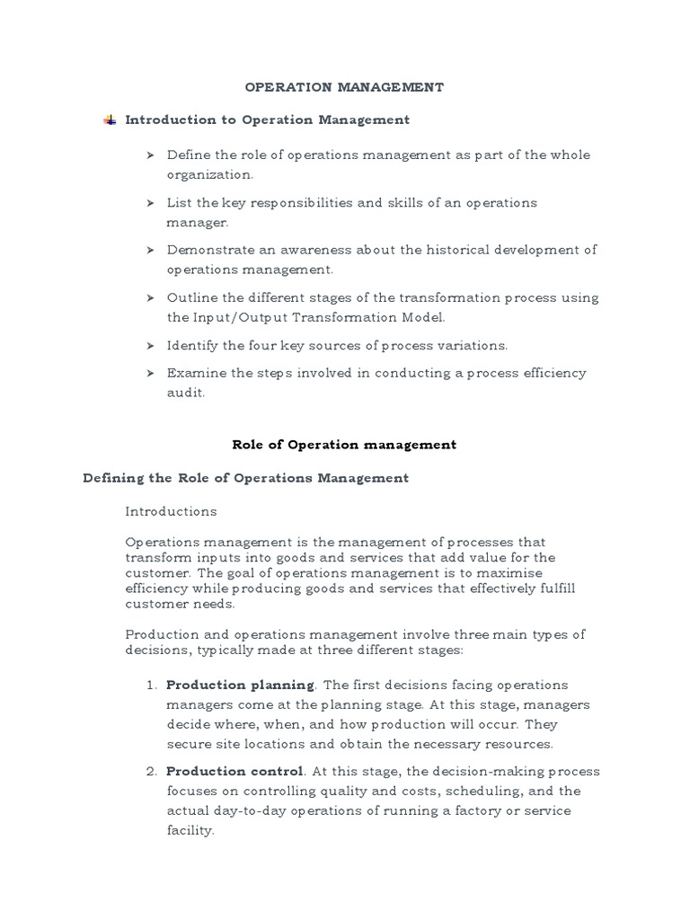 OPERATION MANAGEMENT Chapter 1 | Download Free PDF | Operations ...