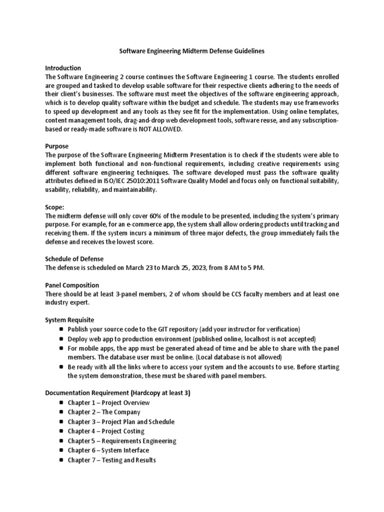 Software Eng. Midterm Defense Guide | PDF | Software Quality | Software
