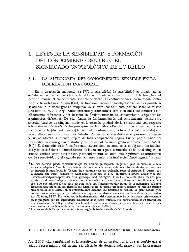 Leyes de La Sensibilidad y Formación Del Conocimiento Sensible | PDF ...