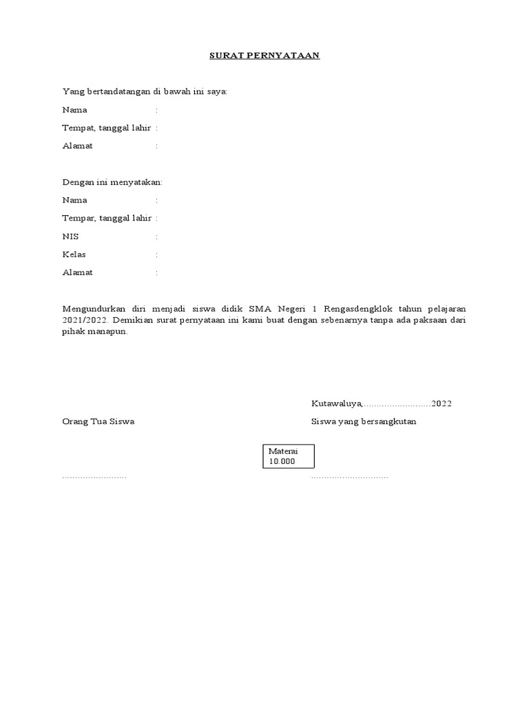 Surat Pernyataan Mengundurkan Diri | PDF