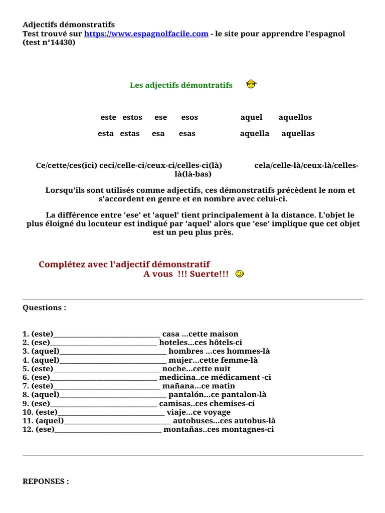 Adjectifs Démonstratifs | PDF