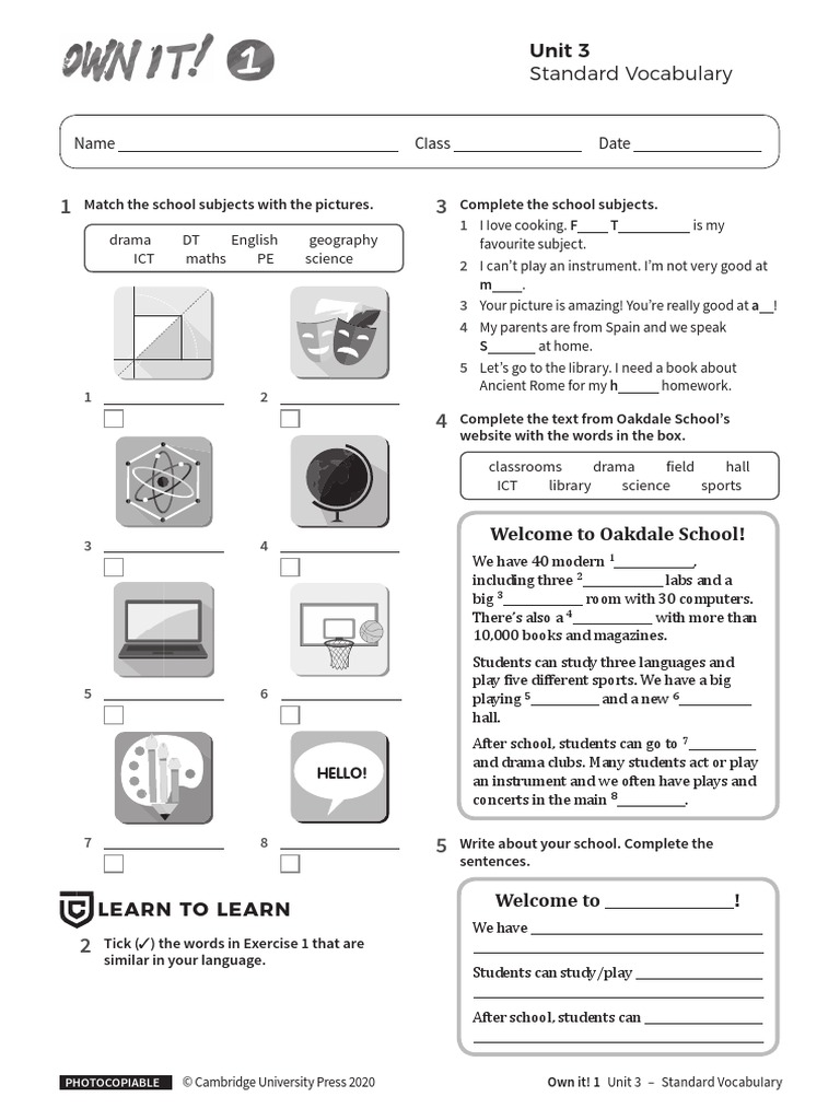 School Subjects Vocabulary Exercise | PDF