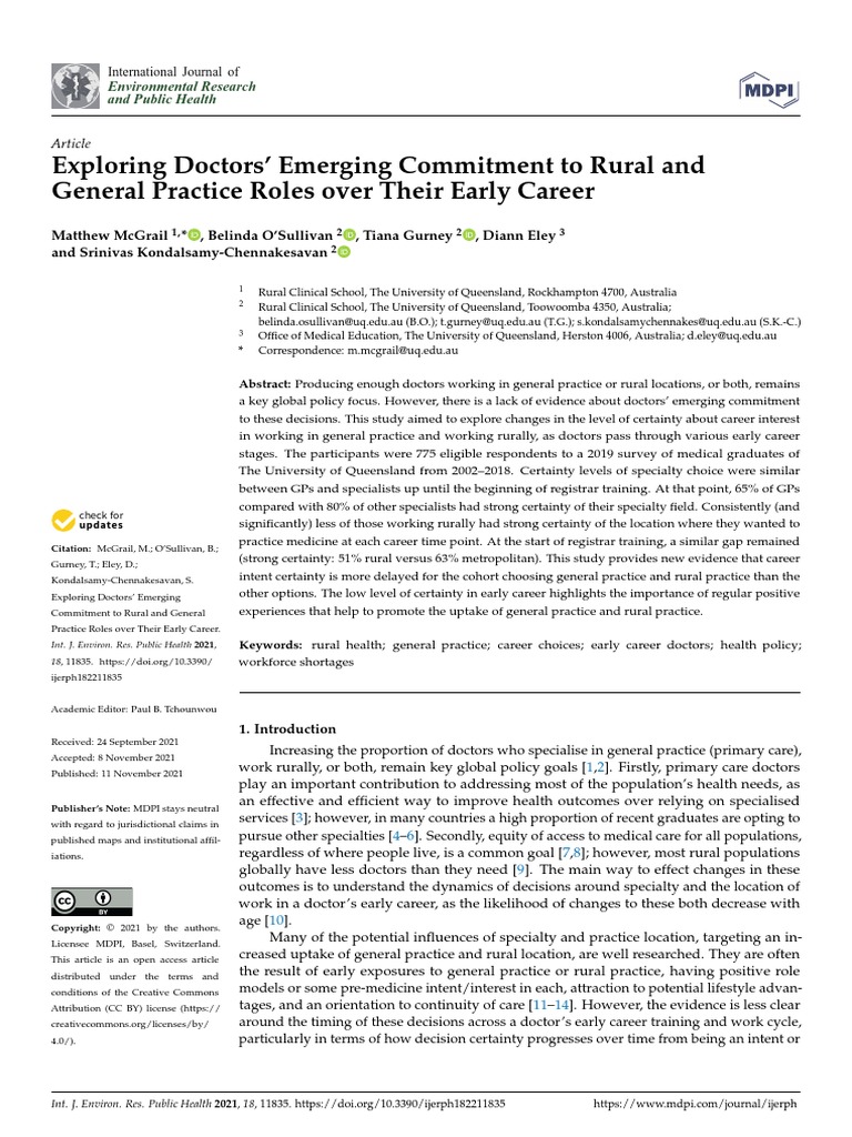 Evaluation Study. Perspectives On Doctors Emerging Commitment To Rural ...