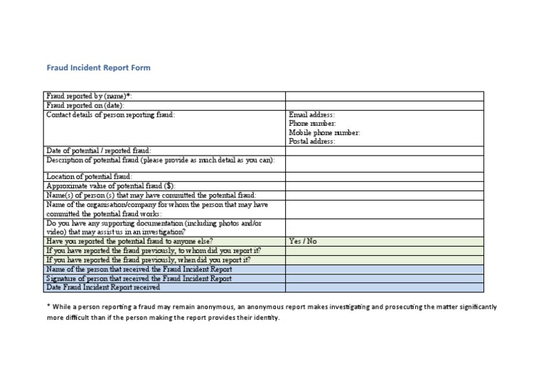 Fraud Incident Report Form | PDF