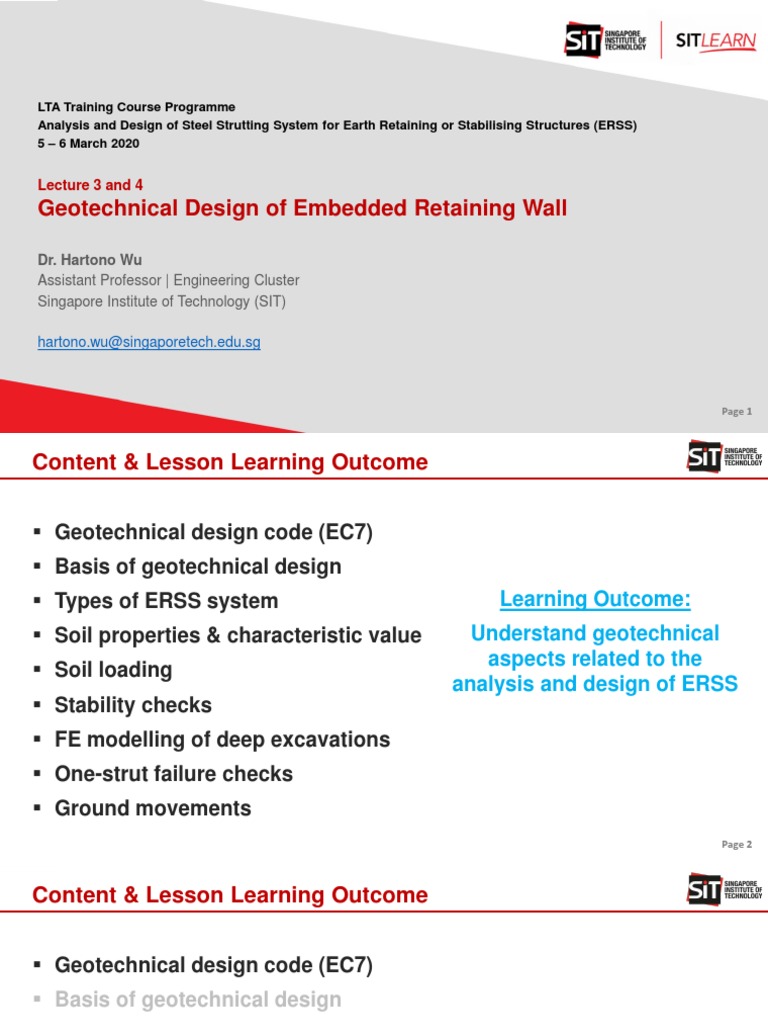 ERSS-Lecture 3 and 4 Geotechnical Design of Embedded Retaining Wall (HW) | Download Free PDF ...