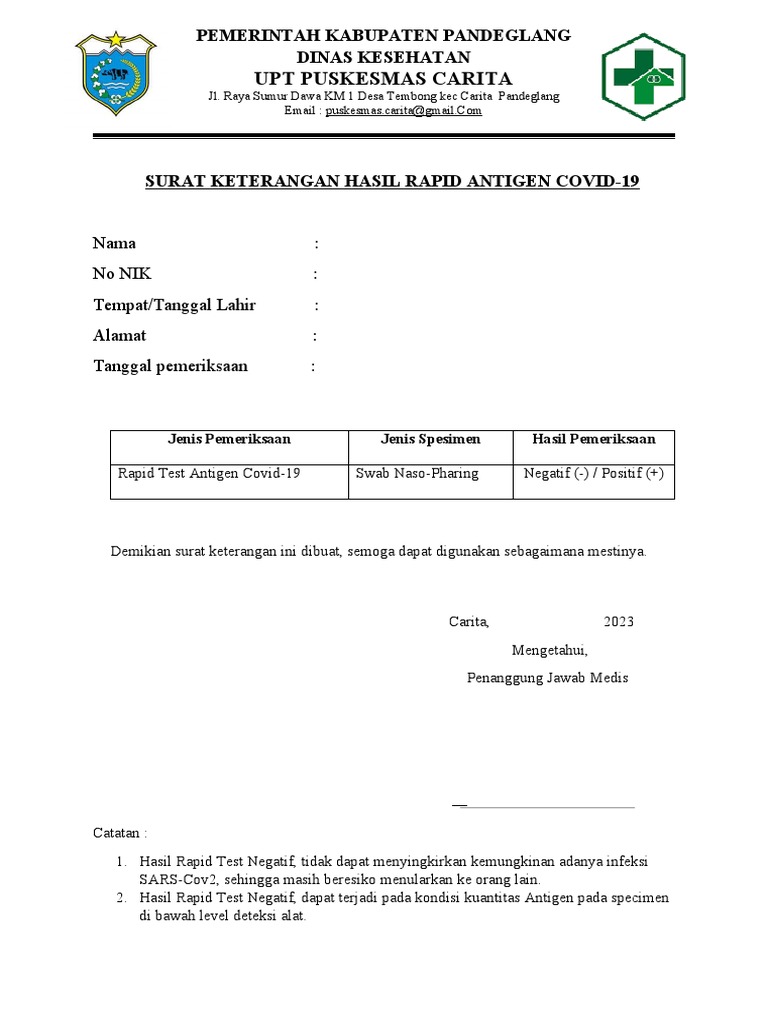 Surat Hasil Ket Swab | PDF
