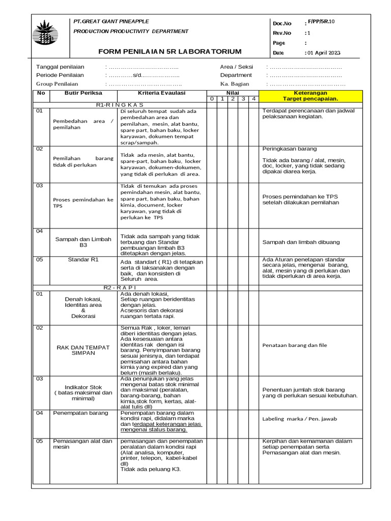Form Penilaian 5R Laboratorium | PDF