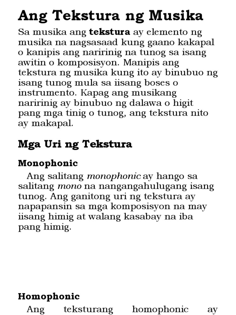 Ang Tekstura NG Musika | PDF