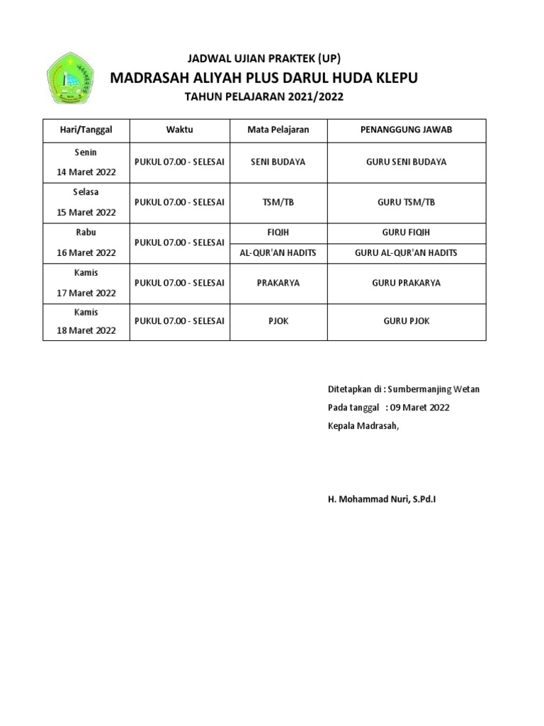 Jadwal Up, Um, Upk | PDF