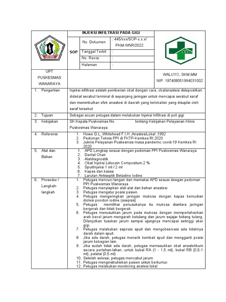 SOP Injeksi Infiltrasi Gigi | PDF