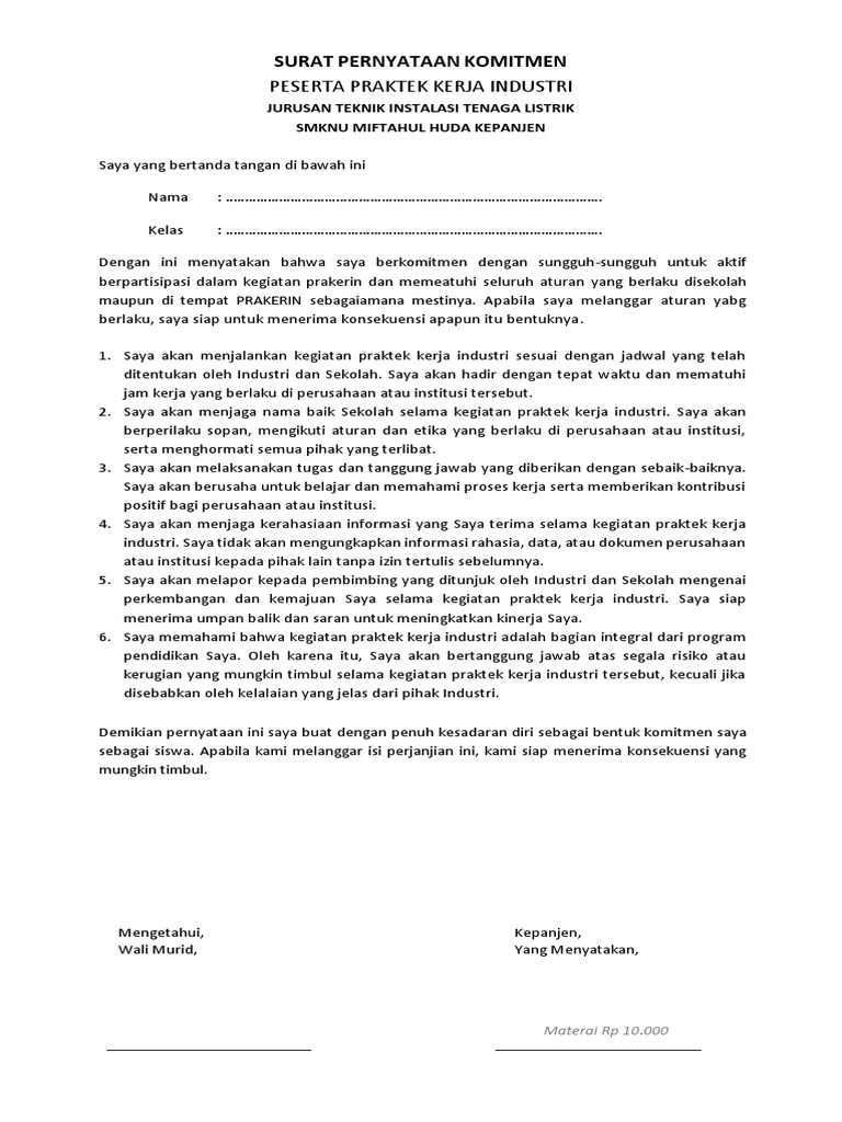 Surat-Pernyataan-Komitmen-Siswa | PDF